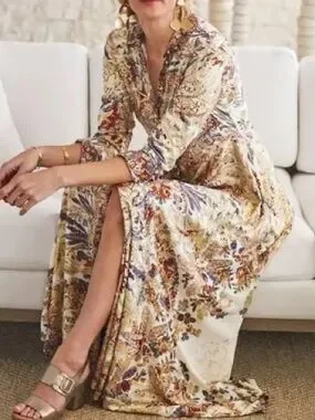 Soft Surroundings | Dresses | Soft Surroundings Mekness Gold Foil Cream ...